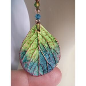 Earth Art hand crafted artisan | Jewelry | Textured Green Blue Leaf ...